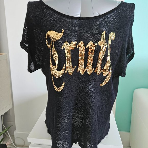 la banga | Tops | La Banga Beautiful Black With Gold Sequins Shirt ...